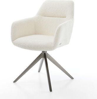 DELIFE Drehstuhl Pejo-Flex Bouclé Weiß Kreuzgestell breit Graphit 360° drehbar Wippfunktion Taschenfederkern, Esszimmerstühle