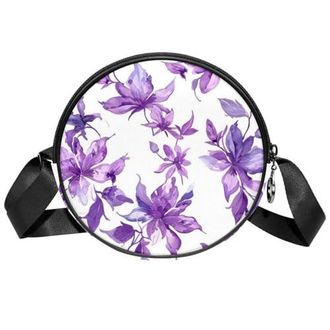 Generic Sac &agrave; bandouli&egrave;re Circle pour femme, peinture florale violette, petit sac &agrave; bandouli&egrave;re avec fermeture &eacute;clair, bretelles r&eacute;glables, sac &agrave; main rond d&eacute;