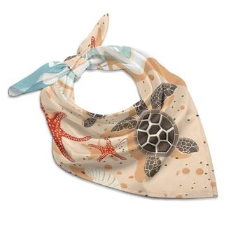 Generic Écharpe carrée en soie légère en forme de tortue de plage avec étoiles de mer, écharpe pour cheveux, foulard respirant, cadeau pour homme et femme, mu