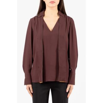 Elisabetta Franchi Femme, Blouses et Chemises, Brun, Taille: 42 FR Tie-Waist Blouse