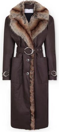 Paco Rabanne Femme, Manteaux, Violet, Taille: 36 FR Trench Long en Coton avec Fausse Fourrure