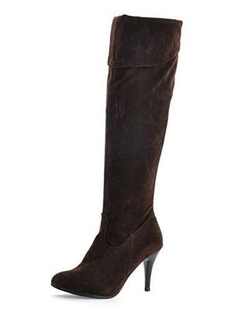 ORANDESIGNE &Eacute;l&eacute;gantes Bottes Femme Bottes &agrave; Talons Hauts &agrave; Plateforme Talon Haut Mince Bottes Boucle de Ceinture en Strass A Marron 38 EU
