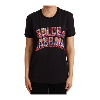 Dolce & Gabbana Femme, Tops, Noir, Taille: 40 FR Logo Tee
