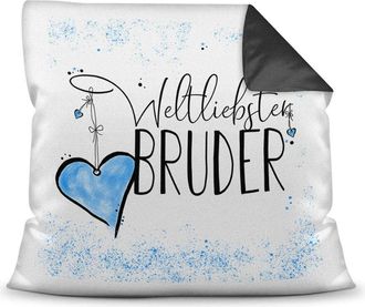 Tassendruck Familie-Kissen mit Spruch für den Weltbesten Bruder - Kissenbezug inklusive Kissen/Verwandte/Geschenk-Idee/Liebling/Kinder/Farbkissen Rückseite Schwar