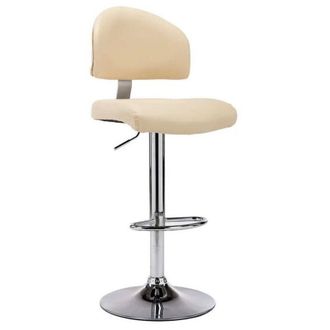 Les Tendances Tabouret de bar r&eacute;glable simili cuir cr&egrave;me et m&eacute;tal chrom&eacute; Axim