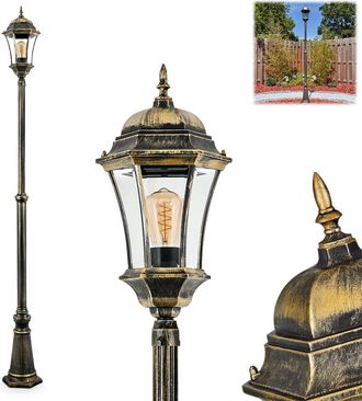 HOFSTEIN Kandelaber Etoe, Au&szlig;enwegeleuchte aus Metall/Glas in Schwarz/Gold/Klar, Leuchte im Vintage/Antik/Landhaus-Design f&uuml;r Au&szlig;enbereich/Garten/Terrasse, H&ouml;h