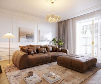 DELIFE Big-Sofa Violetta 310x135 Braun Antik Optik Hocker Kissen, Big Sofas