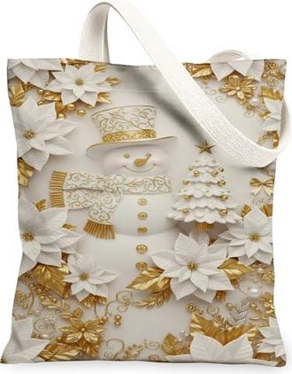 Generic Sacs fourre-tout en toile motif bonhomme de neige de No&euml;l, sacs d&eacute;picerie r&eacute;utilisables, vintage l&eacute;gers et lavables en toile pour les voyages ou, blan