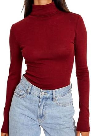 ORANDESIGNE Pull Col Roulé Femme Chemise Manches Longues Pull Basique Elástique T-Shirt Casual sous-vêtement Hauts Tops Automne Hiver Casual Sport Pull Slim Tops 