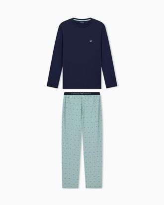 Emporio Armani Herren Classic Pattern Long Pajamas Pyjamaunterteil, blau, XL