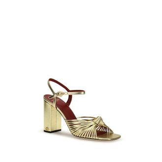 Valentino Garavani Womens Gold Calf Leather Bos Taurus Platform Sandals