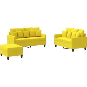 vidaXL 3-tlg. Sofagarnitur mit Kissen Hellgelb Stoff vidaXL