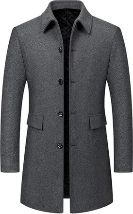 Generic Manteau mi-long &agrave; col montant en laine m&eacute;lang&eacute;e pour homme - Coupe ajust&eacute;e - Trench daffaires avec poches, gris, 5XL