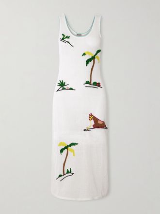 Staud Luma Midikleid Aus Baumwolle In Lochstrick Mit Stickereien - Weiß