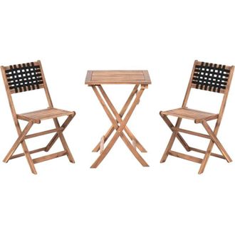 Beliani Balkonset Braun Akazienholz u. Kunststoff 3-Teilig Quadratischer Balkontisch mit 2 St&uuml;hlen Klappbar Rustikal Outdoor Balkon Terrasse Garten
