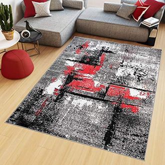Tapiso Maya Tapis Poil Court Moderne Rouge Blanc Gris Mouchet&eacute; Motif Abstrait Tapis Salon Chambre Salle &agrave; Manger Adulte Bureau Oeko-TEX R&eacute;sistant 160 x 230 c