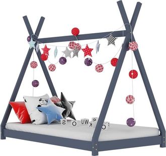 vidaXL Vidaxl - Lit pour les enfants gris en bois en bois solide en bois Taille : 90x200 cm