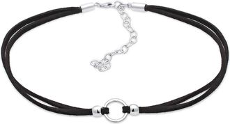 Elli Halskette Damen Choker Trend Kreis mit Veloursleder Schwarz in 925 Sterling Silber