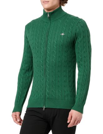 GANT Herren Cotton Cable Zipped Cardigan Strickjacke, Forest Green, L