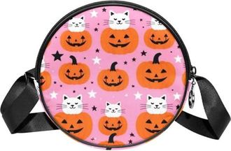 Generic Petit sac &agrave; bandouli&egrave;re circulaire pour femme, motif citrouilles, chats, petit sac &agrave; dos &agrave; bandouli&egrave;re avec fermeture &eacute;clair, bretelles r&eacute;glables, sac