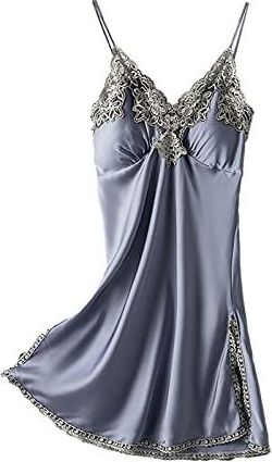 Generic V&ecirc;tements de nuit en soie pour femme - Nuisette en soie pour femme avec soutien de la poitrine - Robe de nuit en dentelle confortable - Col en V - Che