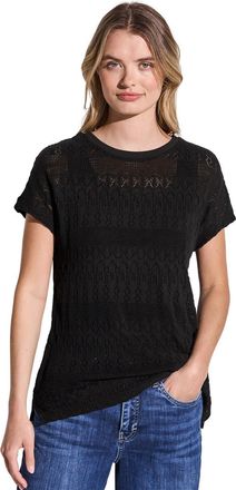 Street One Damen A323157 Ajour T-Shirt, Black, 42
