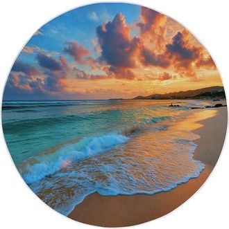 Generic Couleur Tapis Rond Style Moderne Lavable, antidérapant léger à Poils Courts Tapis Rond, imprimé Magnifique Coucher De Soleil sur La Plage pour Salon C