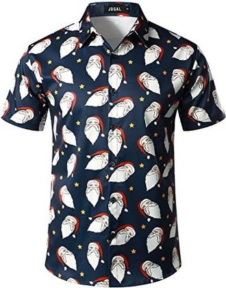 JOGAL Chemise de Noël funky à manches courtes pour homme - Chemise hawaïenne boutonnée - Imprimé Père Noël - Chemise de loisirs, Père Noël marin, XL