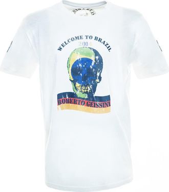 Roberto Geissini Herren T-Shirt Baumwolle Rundhals mit Welcome to Brazil Aufdruck weiß Größe: S