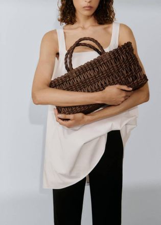 Mango Mittlerer Tote aus Naturfaser schokolade - Damen - Einheitsgr&ouml;&szlig;e - MANGO