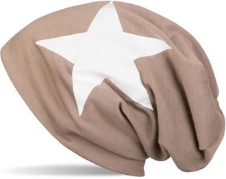 styleBREAKER Chapeau de Bonnet Classique avec imprim&eacute; &eacute;toiles, Beanie, Unisexe 04024038, Couleur:Taupe-Blanc