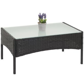 Mendler Poly-Rattan Gartentisch Halden-AM, Beistelltisch Tisch mit Glasplatte - anthrazit