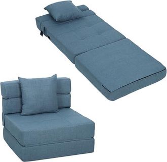 HOMCOM Fauteuil Convertible 1 Place Fauteuil lit chauffeuse 1 Place - Coussin d&eacute;houssable Inclus - Chaise de Sol pour invit&eacute;s, Salon, Charge 120 kg, Bleu fon