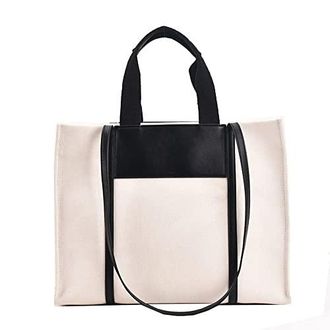 Generic Sac fourre-tout en toile de taille moyenne avec fermeture &eacute;clair pour femme avec poign&eacute;e sur le dessus, sac &agrave; bandouli&egrave;re d&eacute;contract&eacute;, blanc, Medium
