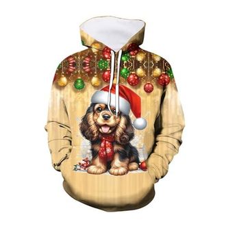 Generic Pull de Noël 2025 pour homme - Motif graphique 3D - Pull décontracté à capuche avec poche - Vêtements pour adultes - Manches longues, kaki, 3XL
