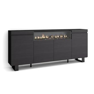 Skraut Home | Sideboard, Highboard | Kommode, Komodenschrank | 200x87x35cm | 4 T&uuml;ren | Elektrokamin. Ma&szlig;e | Industriedesign | Moderner Stil | Schwarz