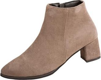 Generic Bottines d&eacute;contract&eacute;es &agrave; bout pointu pour femme - &Eacute;l&eacute;gantes - Couleur unie - Talon &eacute;pais - Fermeture &eacute;clair lat&eacute;rale - Confortables - Pour le travail 