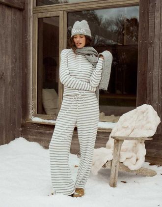 4th & Reckless Pantalon densemble large d&eacute;contract&eacute; en coton m&eacute;lang&eacute; c&ocirc;tel&eacute; nou&eacute; &agrave; la taille &agrave; rayures - Gris et blanc