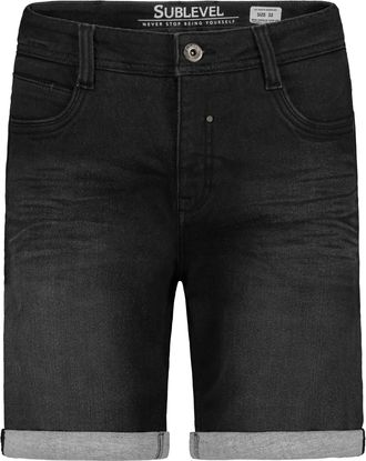 Sublevel Bermuda Jeansshorts Herren, Knielang, elastischer Bund mit Kordelzug, leichte Sommerjeans, bequemer Schnitt, Denimshorts mit Taschen, umgeschlagener S