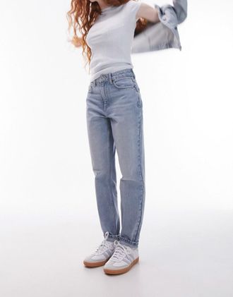 Topshop Original - Mom-Jeans in Bleach-Waschung mit hohem Bund-Blau