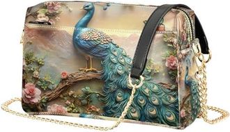 Mnsruu Sacs à bandoulière pour femme, sac à main en cuir, motif fleur de paon I