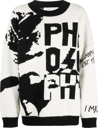 Philosophy di Lorenzo Serafini Femme, Pulls, Blanc, Taille: 36 FR Maglione Maxi Logo