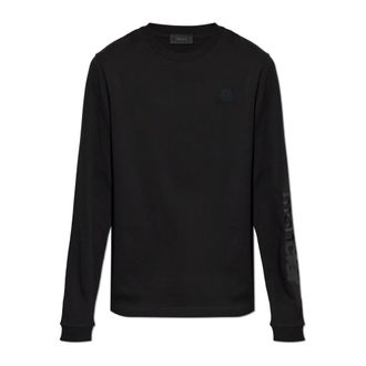 Moncler Homme, Tops, Noir, Taille: 3XL T-shirt Coton Manches Longues avec Logo Graphique
