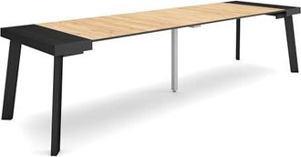 Skraut Home | Ausziehbarertisch | Multifunktionaler ausziehbarer | 300 | Für 14 Gäste | Hölzerne Beine | Moderner Stil | Schwarz Eiche