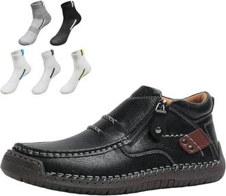 Generic Bottes de conduite &agrave; enfiler en cuir de qualit&eacute; sup&eacute;rieure pour homme - Fermeture &eacute;clair lat&eacute;rale antid&eacute;rapante - Bout large - Pour la randonn&eacute;e, la m