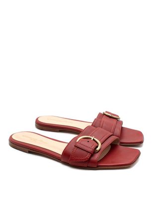 Gianvito Rossi Brick Red Buckle Detail Leather Slides Size 37