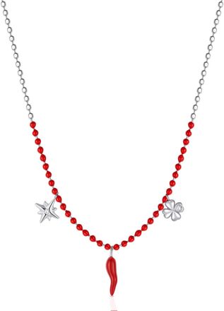 Brosway Chant Halskette für Damen aus 316L Edelstahl mit Zirkonia und Chilli, Kleeblatt und Stern-Anhänger, Länge: 45cm, BAH59