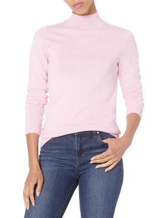 Amazon Essentials Damen Leichter Pullover mit Stehkragen (in Übergröße erhältlich), Hellrosa, M