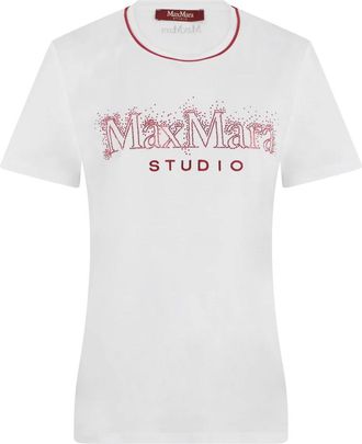 Max Mara Femme, Tops, Blanc, Taille: 38 FR T-shirt en coton avec logo