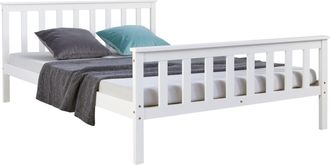 Homestyle4u Massivholzbett Holzbett 140x200 mit Lattenrost Kopfteil Weiß Doppelbett Bettgestell Bett Holz Kiefer